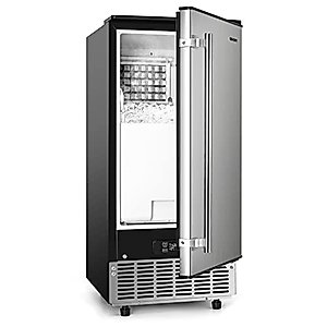 Euhomy Commercial Ice Maker Machine, 80 Lbs/Day Ice Making Stainless Steel Under Counter Ice Maker with 24 Lb Storage, Built-in Freestanding Ice Maker for Commercial and Home Use