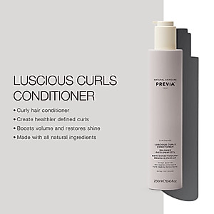 PREVIA Curls Conditioner for Natural Curly Hair | Anti-Dandruff, Moisturizing, Frizz Control | Vegan, Gluten-Free, Sulfate-Free, Shiny, Bouncy Curls, Sustainable Packaging - 8.45 oz