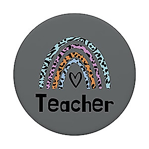 Leopard Boho Rainbow Teacher Love Women PopSockets Swappable PopGrip