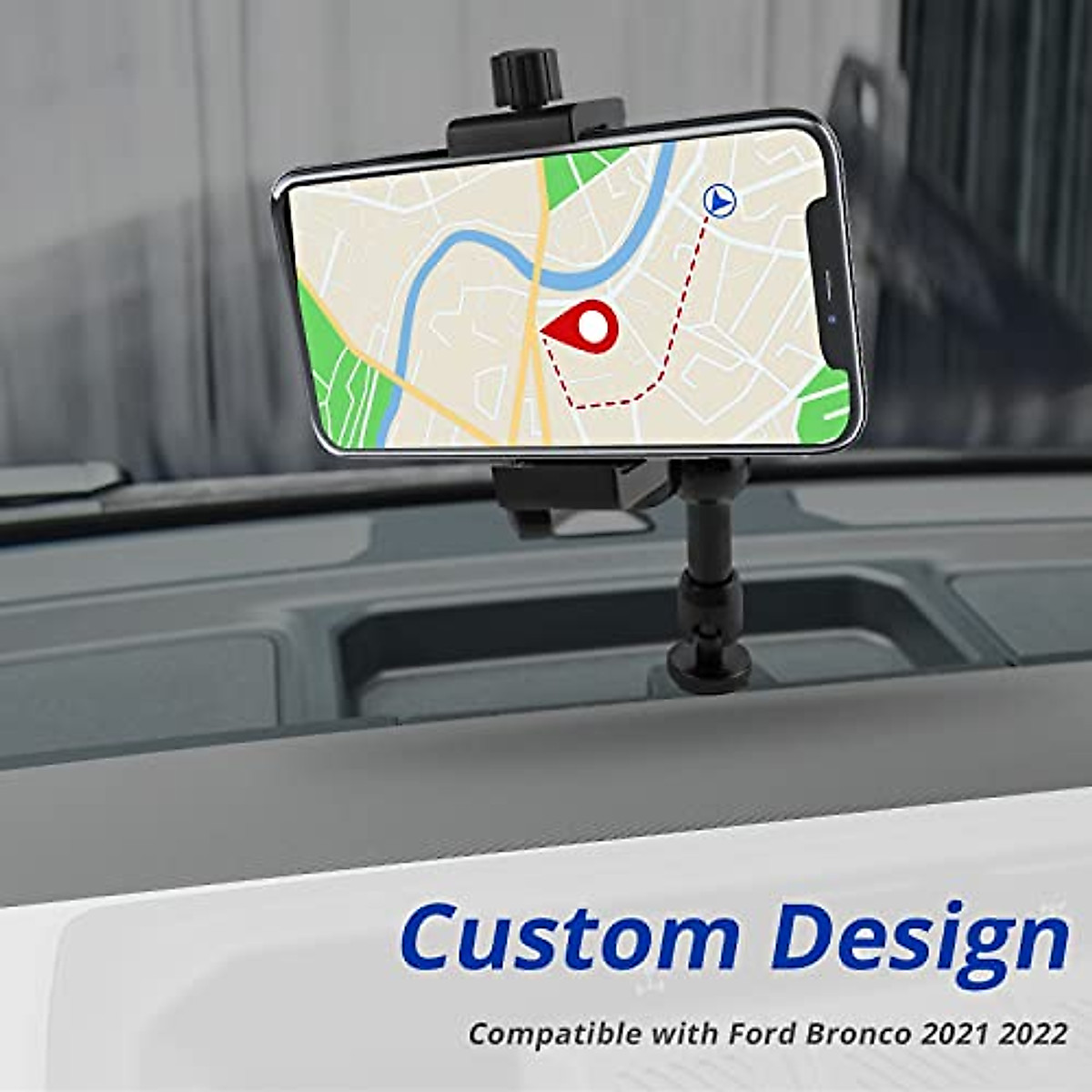 KINIDAS Cell Phone Holder for Ford Bronco Accessories 2021 2022 (Bumpy Roads Friendly) Mounted on The Dashboard Compatible with All iPhone & Android Cell Phones(7" Short Arm)