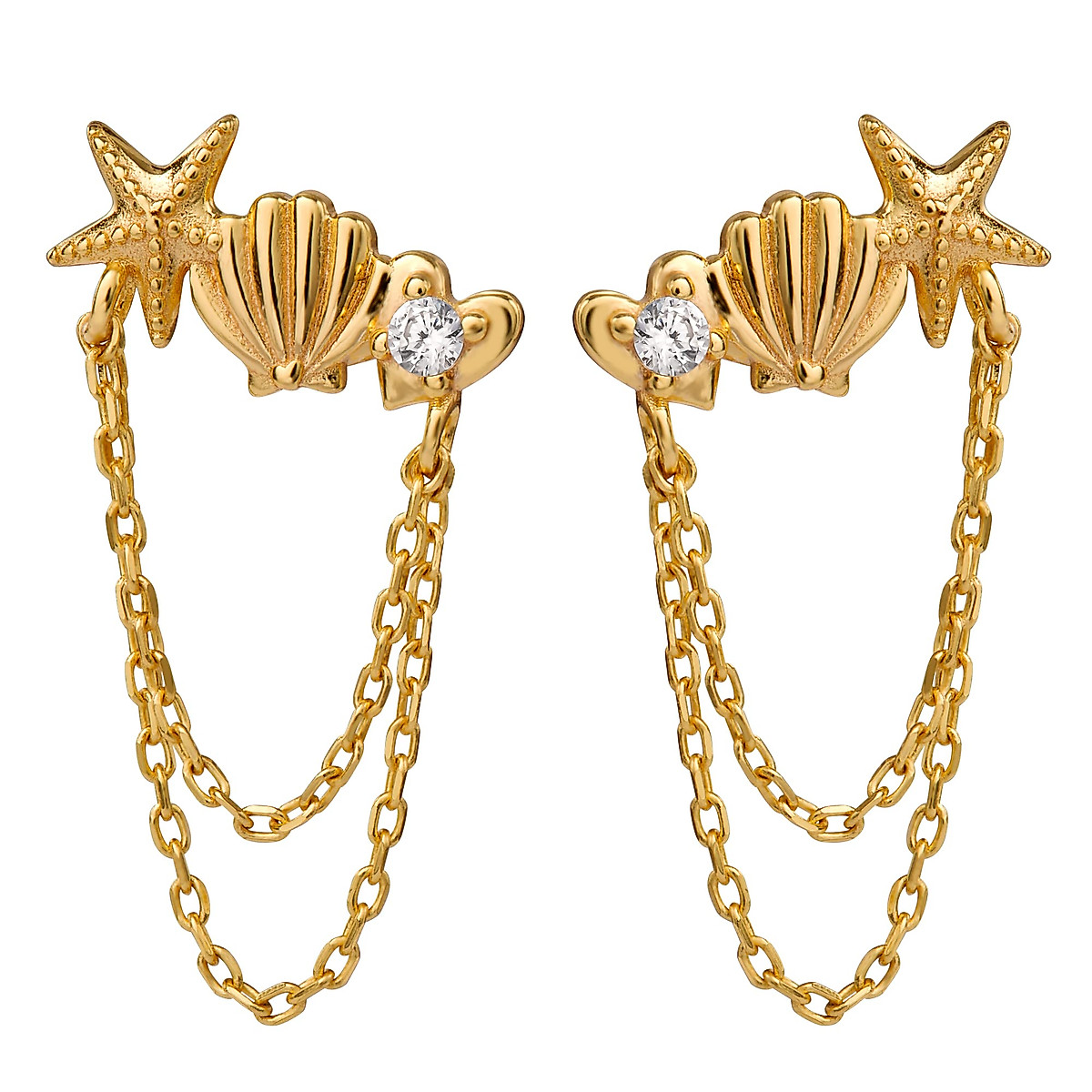 Disney Little Mermaid Jewelry, Seashell Dangle Chain Earrings, Flash Plated Sterling Silver