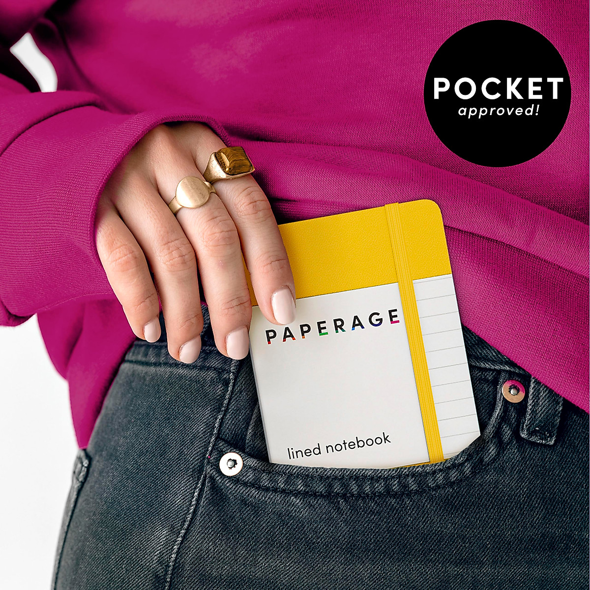 PAPERAGE Lined Pocket Journal Notebook, 2 Pack, (Black), 160 Pages, Small, 3.7 inches x 5.6 inches - 100 gsm Thick Paper, Hardcover