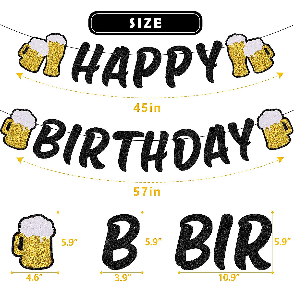 Happy Birthday Banner Cheers for 20 21 24 25 28 30 40 50 60 70 80 Years Backdrop for Men Women Him Her Bday Party Supplies Glitter Black Decorations Pre-Strung