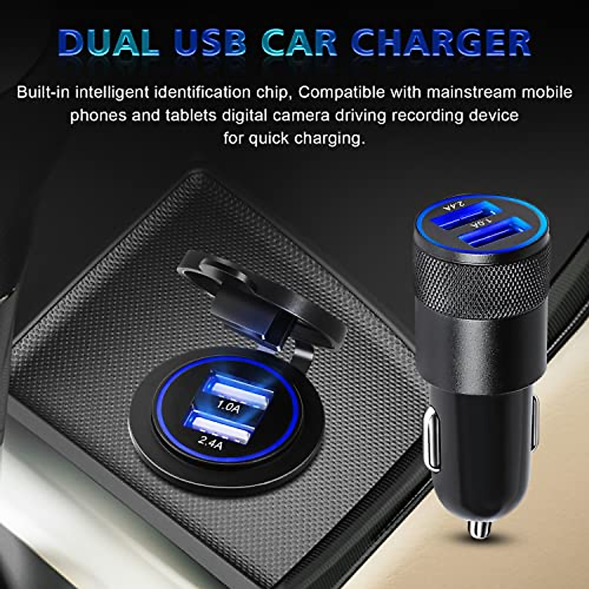 2 Pack Car Charger, 3.4a Fast Charge Dual Port USB Cargador Carro Lighter Adapter for iPhone 14 13 12 11 Pro Max X XR XS 8 Plus 6s, iPad, Samsung Galaxy S22 S21 S10 Plus S7 j7 S10e S9 Note 8, LG