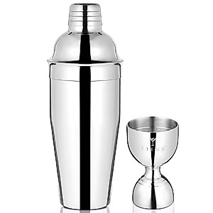Etens Cocktail Shaker Double Jigger Set, Bundle Martini Shaker 24oz & Bell Jigger 2oz 1oz for Bartending – Bar Drink Margarita Mixer | Shot Measure Jigger with Measurements | Bartender Kit Measuring