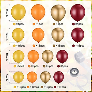 124 Pieces Fall Balloon Garland Kit Thanksgiving Orange Golden Balloons Autumn Garland Arch Kit, Fall Balloons Burgundy Orange Red Latex Balloons for Wedding Engagement Birthday Baby Shower Party