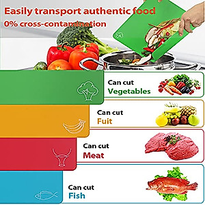 Extra-Thick Plastic Cutting Boards for Kitchen Dishwasher Safe Non-SIip, Flexible Cutting Mats for Cooking, No-Porous, BPA-Free, Food Icons & EZ-Grip Handle (Colorful Set of 4)