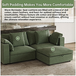 Guyii Sectional Sofa Couch, Modern Luxury Oversized 4-Seater Green Sofa with Storage Ottoman, Convertible Sofa with Back Cushions, L-Shaped Sofa for Living Room, Apartment, Home