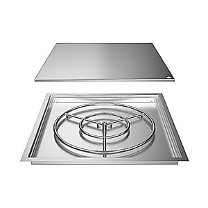 Skyflame 30" x 30" Square DIY Drop-in Firepit System Assembly Set with Stainless Steel Fire Pit Burner Pan, Burner Ring and Protective Cover, Fit for Both Natural Gas and Liquid Propane