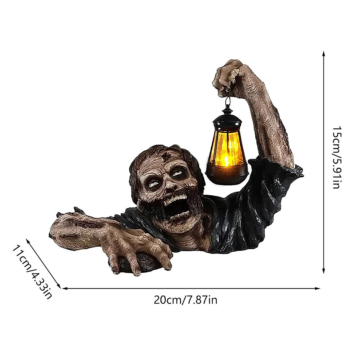 VEMART Costume Props, Zombie Gnome Garden Statues Solar Lights The Zombie with Solar Led Lantern Resin Horror Movie Garden Gnomes Statue Halloween