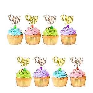 24pcs Dirty 30 Cupcake Toppers, Happy 30th Birthday Cupcake Toppers, Gold & Brown Glitter Cake Decorations for Thirty Years Old Birthday/Anniversary Party Supplies