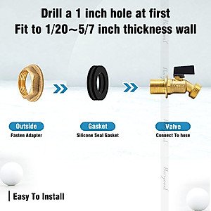 Horiznext rain barrel spigot, brass 55 gallon water tank faucet, bulkhead valve for outdoor plastic bucket rainwater drum gal container downspout collector in garden, 1 inch O.D. inlet GHT3/4 outlet