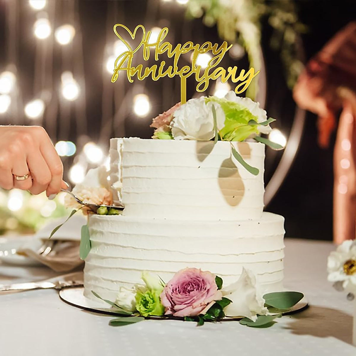 Qertesl acrylic Happy Anniversary Cake Topper, Wedding Anniversary Party Decorations,Company th Anniversary Party, 50th Birthday Party Decoration Supplies