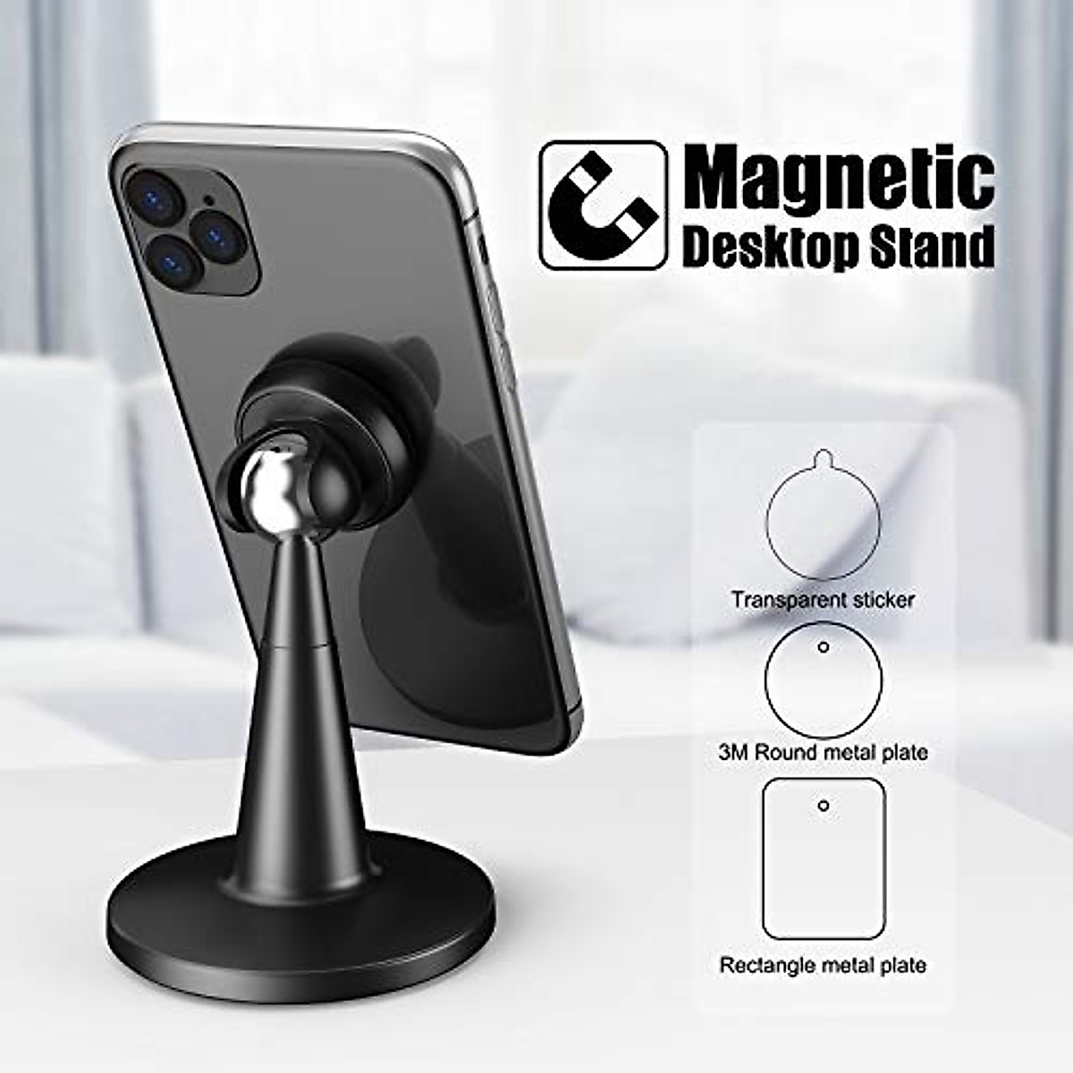 enGMOLPHY Magnetic Phone Stand Desk Magnet Desktop Cell Phone Holder, Office Desk Smartphone Stand for iPhone13/12Mini/13/12/13/12 Pro/12/11 Xs XR 8 X 7 6 6s and More, Black