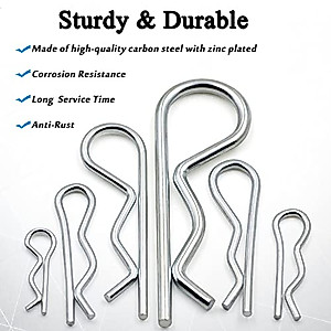 60 Pcs Cotter Pin Hair Pin Assortment Kit, Zinc Plated R Clip Key Fastener Fitting Set for Use on Hitch Pin Lock System Automotive Marine Tractors Mower Carts Truck Engine Repair, 2 Styles 12 Sizes