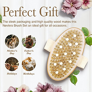 Nevlers Natural Boar Bristle Dry Body Brush Set | Detachable Massage Dry Brushing Body Brush | Long Wooden Handled Exfoliating Body Scrubber, Shower Brush for Body, Dry Brush Face Brush Exfoliator