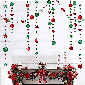 Decor365 Glitter Christmas Star Garland Green Red Decoration Circle Dots Garland Xmas Party Hanging Decor/Streamer/Banner/New Year Eve Celebration/ Christmas Tree/Birthday/Wedding/Baby Shower