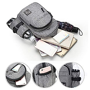 DOUBLE A IRON Sling Bag Crossbody Shoulder Multipurpose Casual Daypacks with Earphone Hole for Men Women - Gray