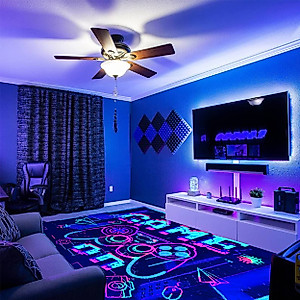 EISKBC Neon Gaming Area Rug, 3D Blacklight Game Controller Carpet, Non-Slip UV Reactive Fluorescent Floor Mat, Glow in The Dark Large Play Mat for Kids Game Room Playroom, 47x70inch