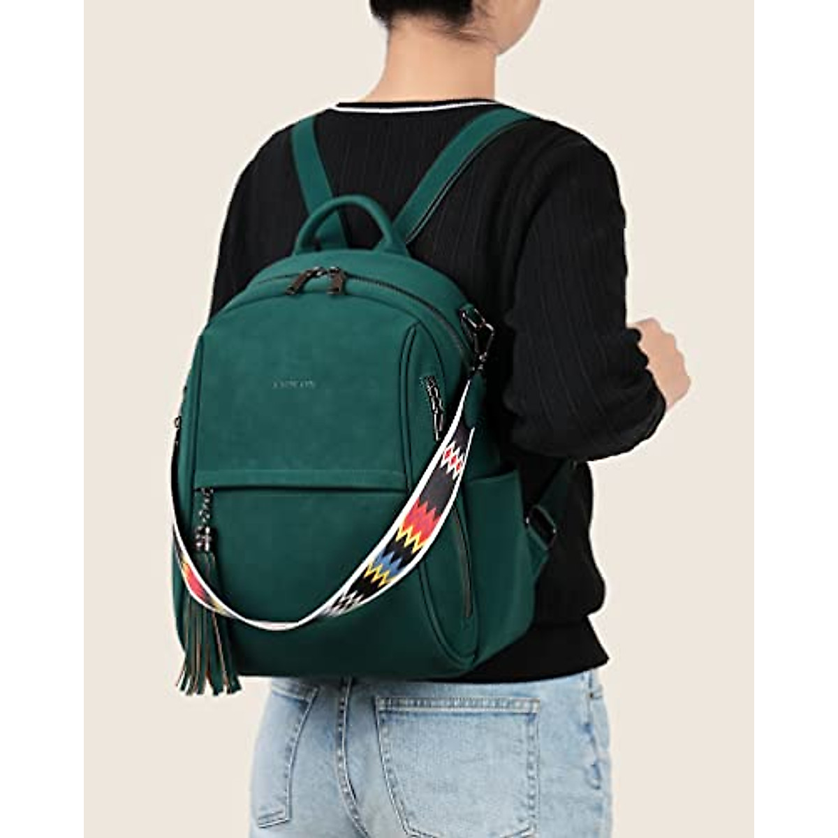 FADEON Small Backpack Purse for Women, Leather Handbags Designer Cute Roomly Ladies Shoulder Bag with Tassel