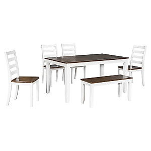 BIADNBZ 6-Piece Dining Table Set with 4 Upholstered Chairs & a Bench for Family,Walnut + Cottage White