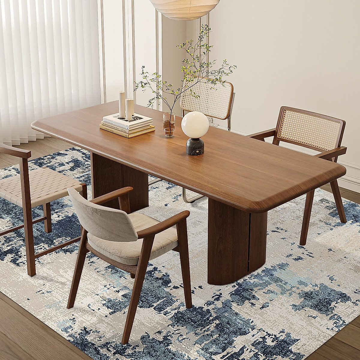 OIGAE Machine Washable Rug - 8x10 Area Rug Low-Pile Non-Shedding Foldable Abstract Modern Rugs, Stain Resistant Anti Slip Backing Rugs for Living Room&Bedroom&Dining Laundry Home Office Carpet, Blue