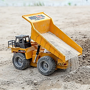 Supdex RC Dump Truck, 2.4Ghz 4WD Remote Control Construction Vehicle Truck for Boys 1:18 Scale 6 Channel Metal Cab Construction Vehicles Toy with LED Lights and for Birthday Xmas Gift