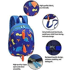 DB Dinosaur Toddler mini backpack with leash,children Kids baby harness bookbag (Deep Blue)