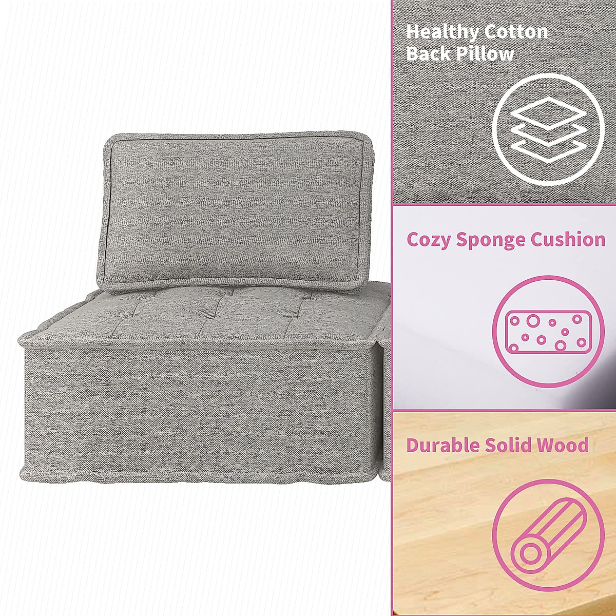 Mixoy Modular Sectional Sofa, Couch for Living Room Office Apartment Resting, 1 PCS DIY Combination Oversized Sleeper Sofa Bed, Comfy Floor Couch | Light Grey