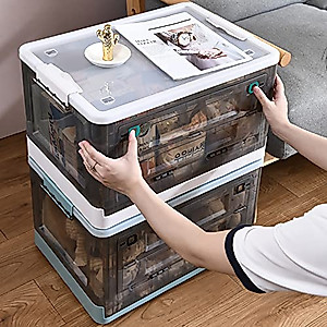 whale pocket Large Clear Plastic Storage Box with Lid Wheels Collapsible Storage Bins with Double Doors Stackable Folding Container Organizer Cube for Home Office Closet (White)