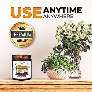 1OAK Happy Birthday Candle - Birthday Cake Candle - Birthday Candles for Women - Happy Birthday Gifts for Women - Happy Birthday Candles Gifts for Women - Bday Gift for Women - Amber Glass Jar 9oz