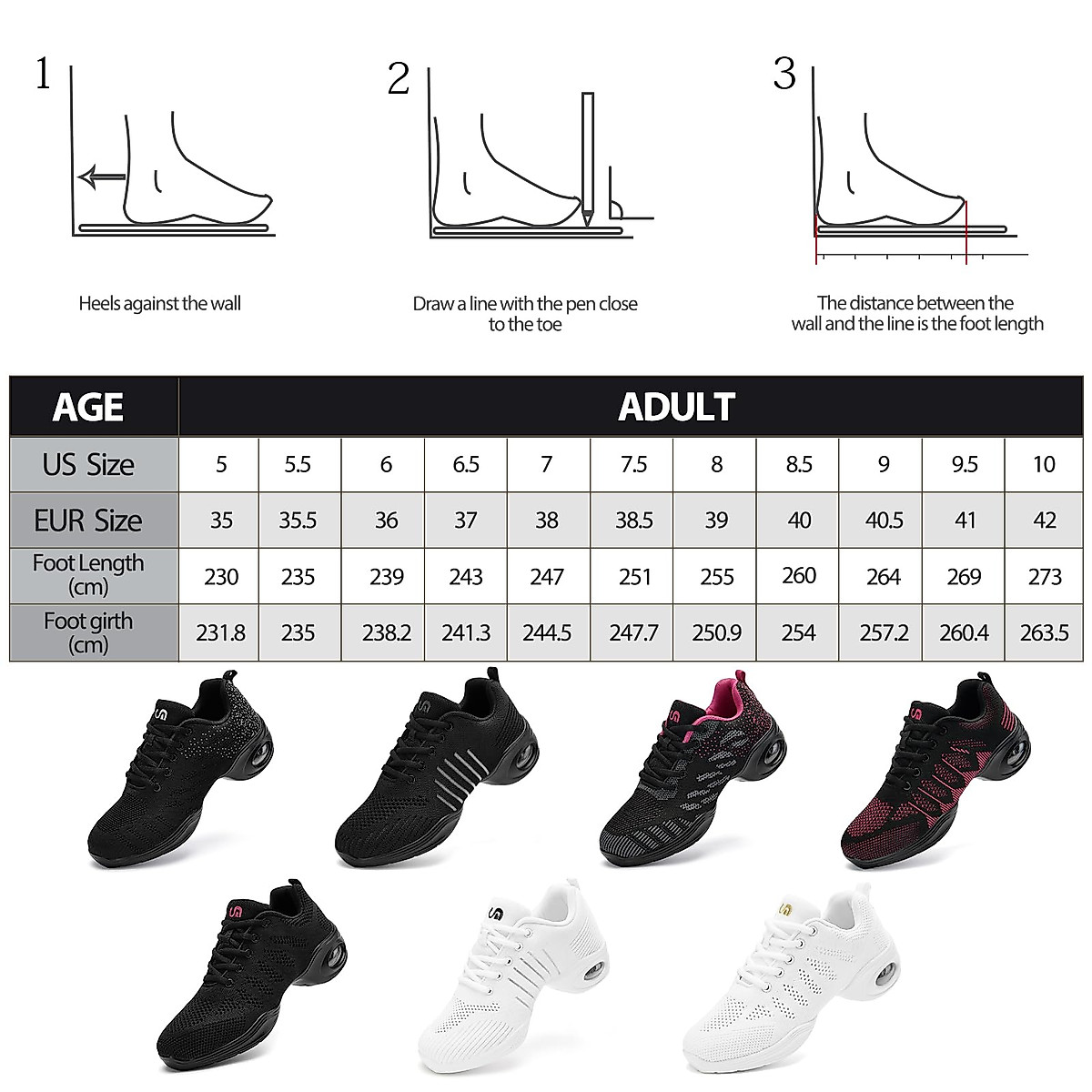 Akk Dance Sneakers for Women Modern Dance Shoes Jazz Shoes Women Dancing Shoes Lace Up Cushion Breathable Ladies Split Sole Dance Sneakers Platform Shoe Spot Black, 8