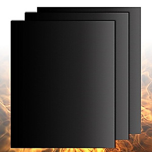 On'h BBQ Grill Mat - Set of 3 Heavy Duty Non-Stick for Ribs Shrimps Steaks Burgers Vegetables Reusable for Gas Charcoal Electric Grill Ovens Best Grilling Accessories