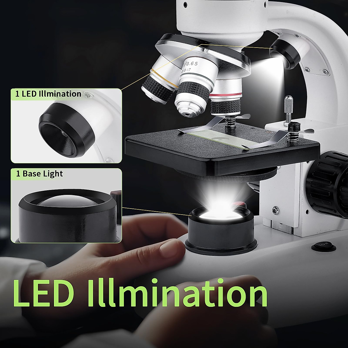 USCAMEL 40X-1000X Magnification LED Binocular Compound Microscope,Professional Compound Microscope with Wide-Field 10X 25X Eyepieces,Microscope Slides,Phone Adapters,Cleaning Paper