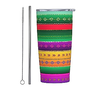 DLUCCA 20oz Insulated Coffee Tumbler With Straw Stainless Steel Swig Tumblers,Travel Mugs Insulated For Hot And Cold,Reusable Thermal Water Bottle Cup For Car Camping Exercise（Mexican Fabric ）