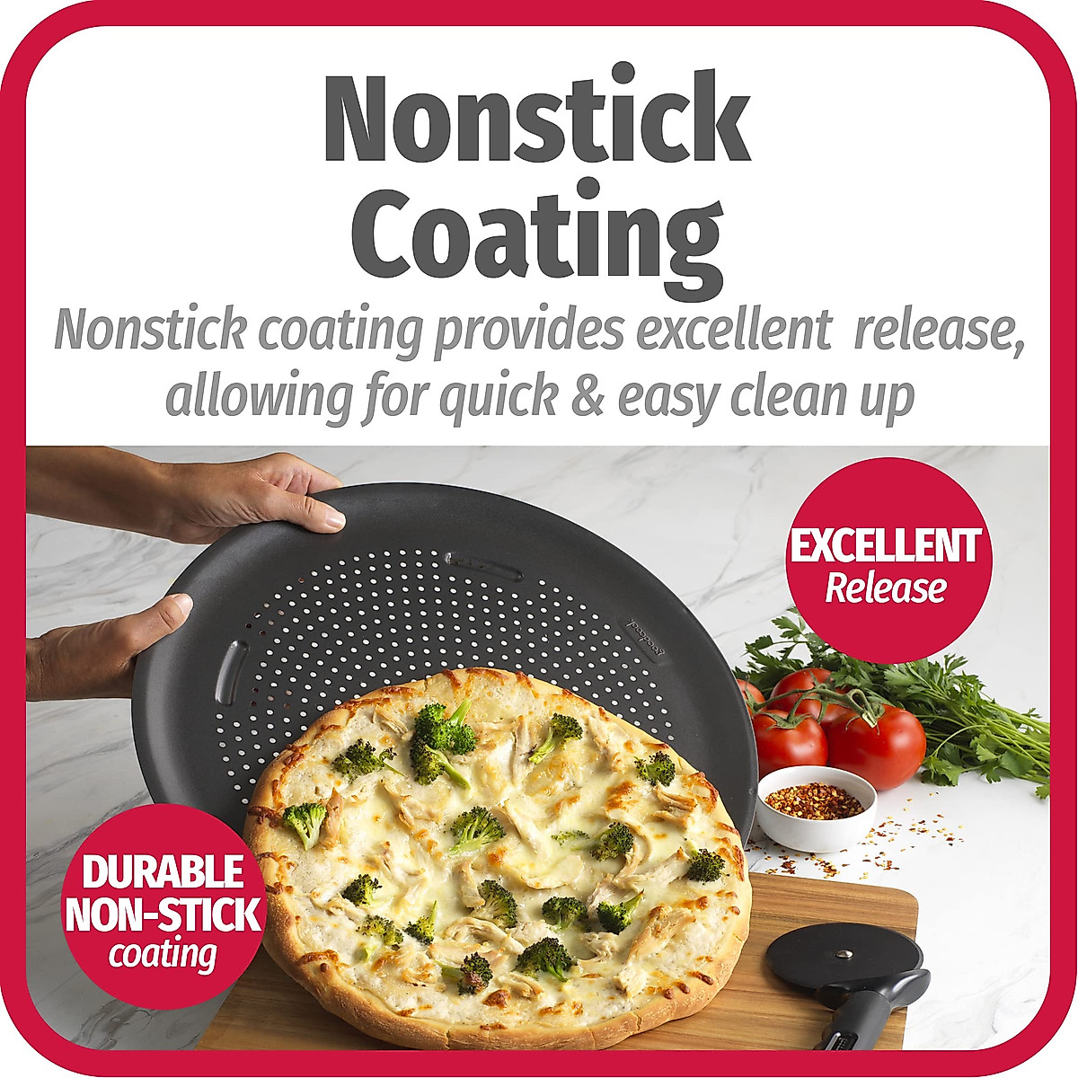 GoodCook AirPerfect Nonstick 16” Pizza Pan - Set of 2 - Pizza Trays for Oven, Perforated Round Pizza Pan, Carbon Steel Baking Pan, Homemade, Frozen & Leftover Slices