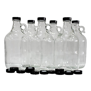 FastRack 64 oz Growler, 1/2 Gallon Glass Beer Growler, Half Gallon Glass Jug, 1/2 Gallon Glass Jug, Set of 6, Comes with 12 Extra Poly Seal Caps & Twin Bubble Airlock and Carboy Bung (Pack of 2)