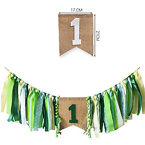 Jungle Theme Baby First Birthday Party Decorations Kit for Baby Boy's Girl's，1st Birthday Decorations for Photo Booth Props,Green Burlap Highchair Banner for 1st Birthday Decorations