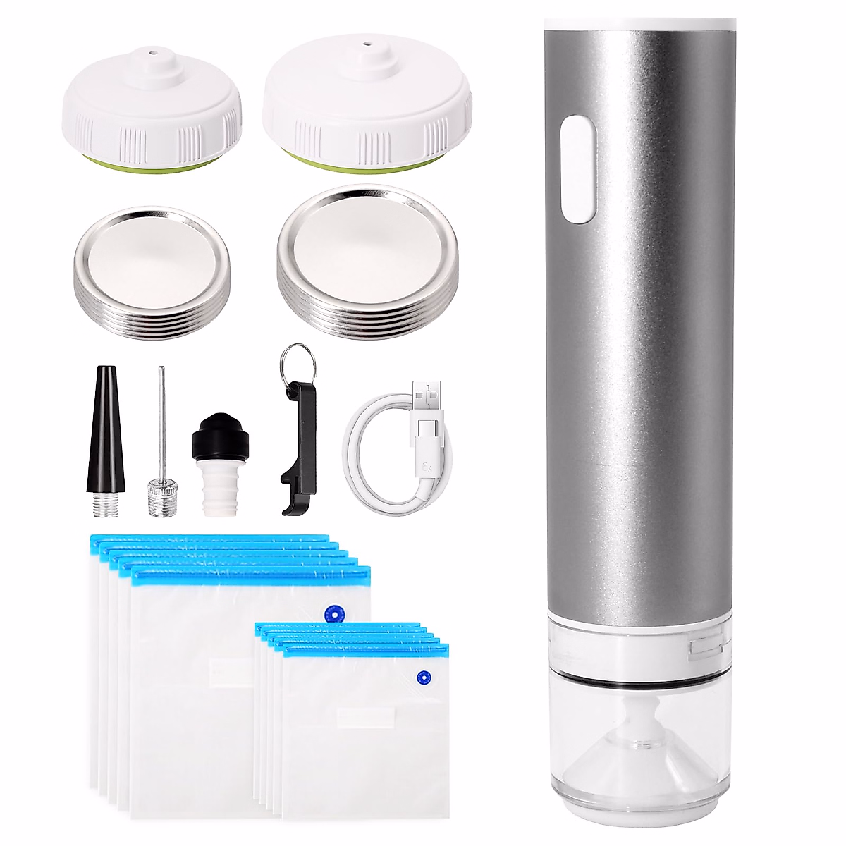 Handheld Vacuum Sealer for Food Preservation & Storage, Portable Mini Vacuum Sealer with 10 PCS Reusable Sous Vide Bags,Used for Wide Mouth and Regular Mouth Mason Jars