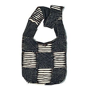 Black and White Razor Cut Patchwork Unique Crossbody Shoulder Boho Hippie Handbag Purse Large