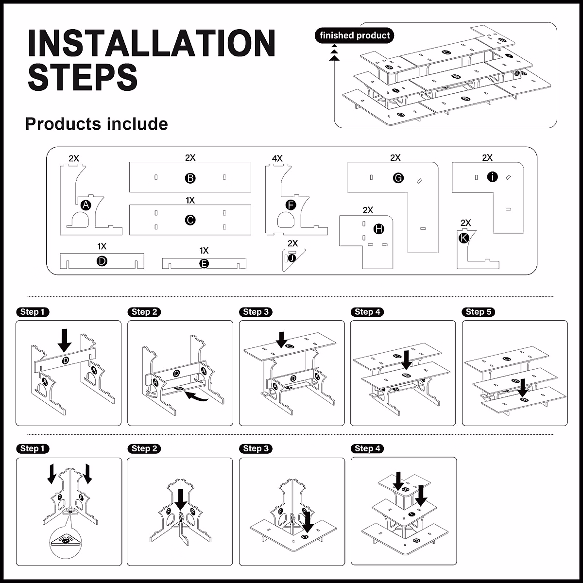 3 Pcs 3 Tiers Retail Table Display Stand Wooden Corner Display Rack Portable Shelf Rack for Retail Table Top, Counter Top, Craft Shows, Farmers Market, Trade Shows Small Products Display (Black)