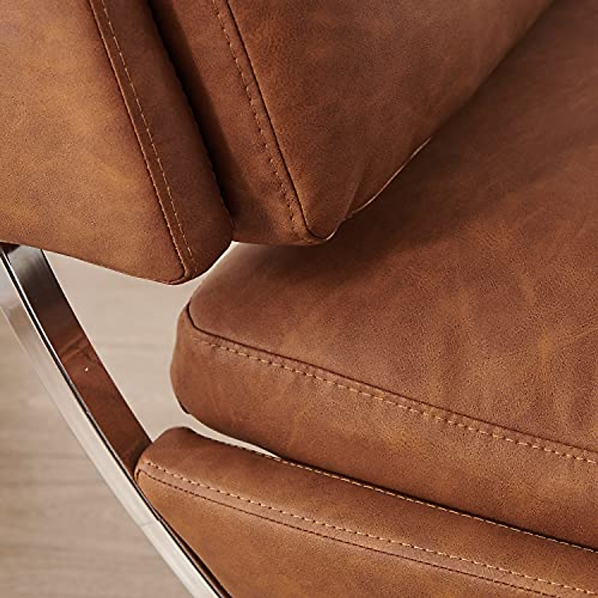 Volans Mid Century Modern Faux Leather Upholstered Armless Desk Chair with Chrome Plated Metal Base, Cognac