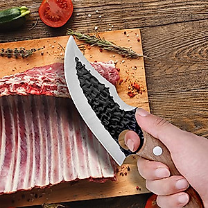 Hand Forged Chef Knife,6 Inch Viking Knife Butcher Boning Knife With Leather Sheath,Handmade Japanese Steel Kitchen Chef Knife,Meat Vegetable Cutting Knife ,Caveman Knife for Camping&Outdoor