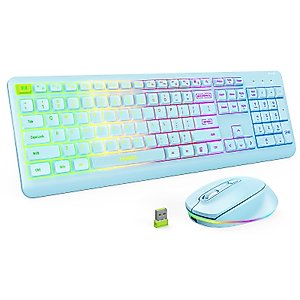 seenda Wireless Keyboard and Mouse Combo Backlit, Rechargeable Full-Size Illuminated Cordless Keyboard and Mouse Set, 2.4G USB Keyboard and Mouse for Computer/Laptops/Windows/Gaming, Blue