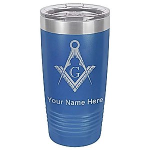 LaserGram 20oz Vacuum Insulated Tumbler Mug, Freemason Symbol, Personalized Engraving Included (Dark Blue)
