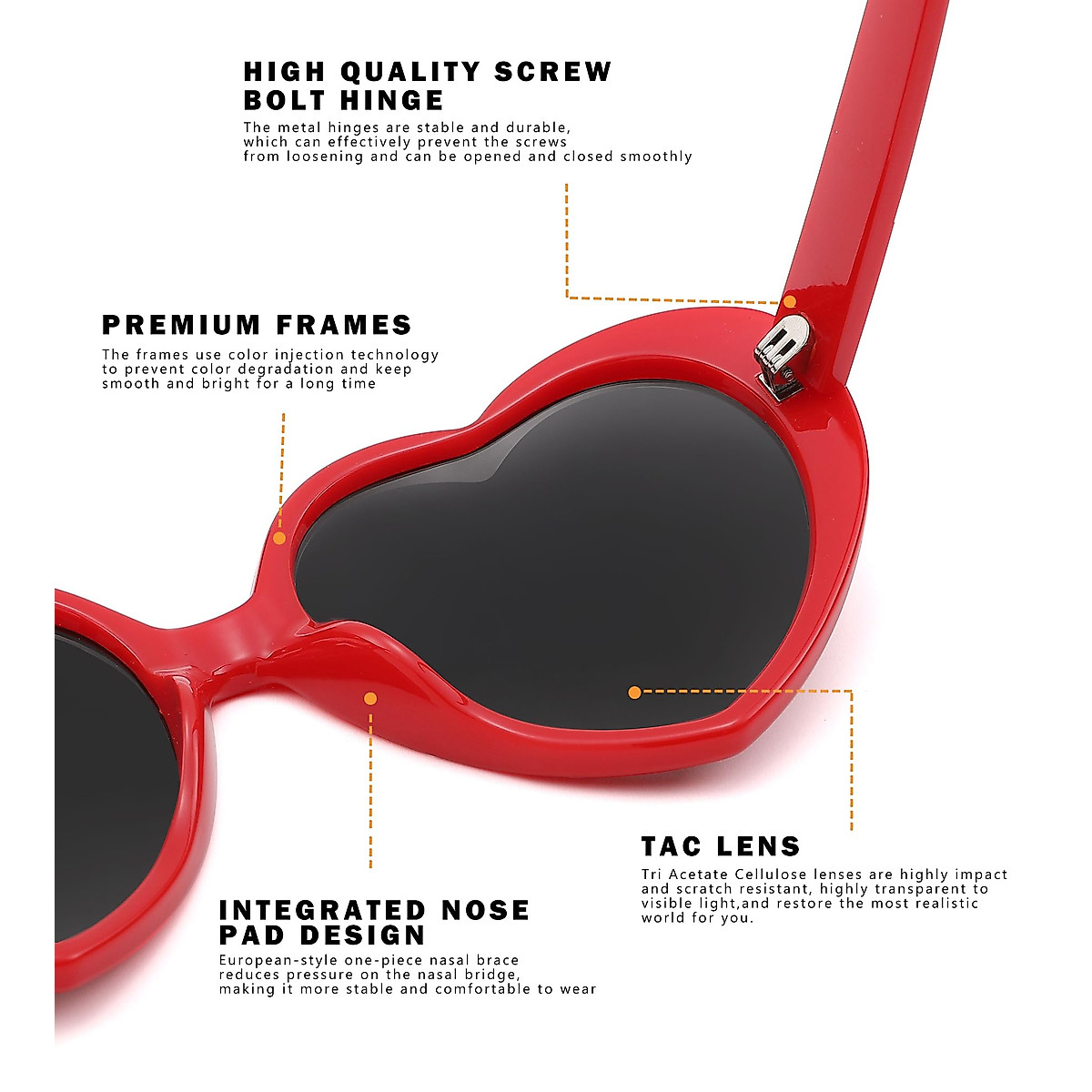 NULOOQ Polarized Heart Shaped Sunglasses for Women Retro Fashion Large Frame Lovely Style with UV400 Protection (Red Frame/Gray Lens)