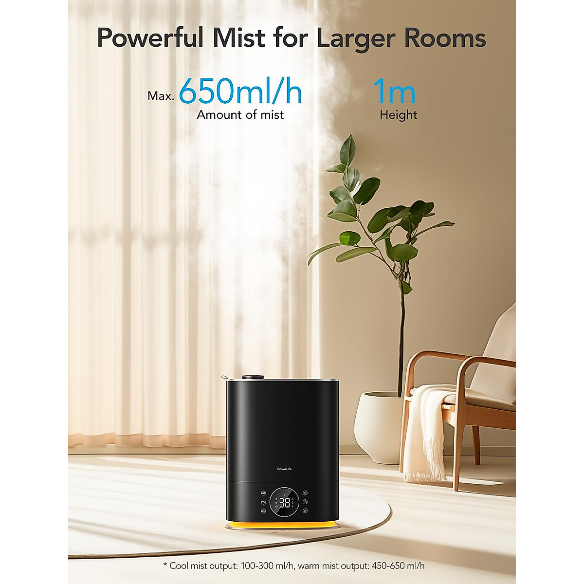 GoveeLife Smart Humidifier, Top Fill 7L Warm & Cool Mist Humidifiers for Bedroom, 70H Runtime, Auto Shut-Off, RGB Light,WiFi Air Humidifier for Large Room, Plants, Nursery Work with Alexa App Control