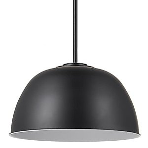 Globe Electric 66006 Warren 1-Light Pendant Light, Matte Black, White Interior, CEC Title 20 LED Bulb Included