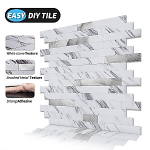 Art3d 10-Sheet Peel and Stick Backsplash Tile for Kitchen Bathroom Fireplace Laundry Room in White Marble Tone