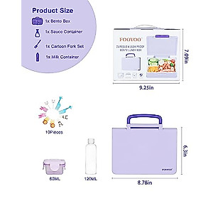 FOOYOO Bento Box Adult Lunch Box, Bento Box for Kids, 3 Compartment 1050ML Leak-Proof Bento Lunch Box for Kids, BPA-Free, Freezer, Dishwasher and Microwavable Safe (Purple)